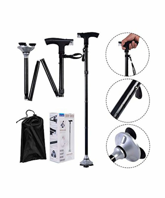 Folding Walking Stick with Torch | Height Adjustable with pivoting base ...